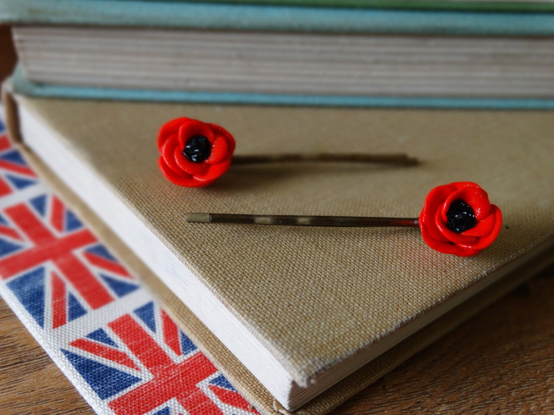 Red Poppy Hairgrips: Polymer Clay Flower Bobby Pins - by the Shed - Etsy