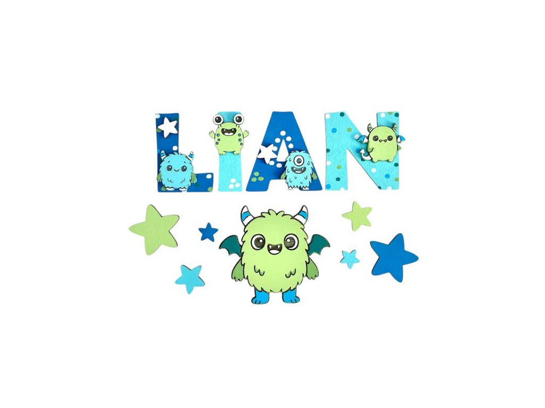 Wooden Letters for Children's Rooms With Cute Monsters – Name Door ...