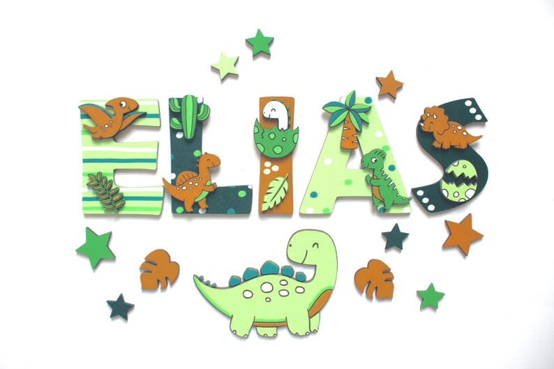 Wooden Letters for Children's Room Doors, Dinosaur Door Signs ...