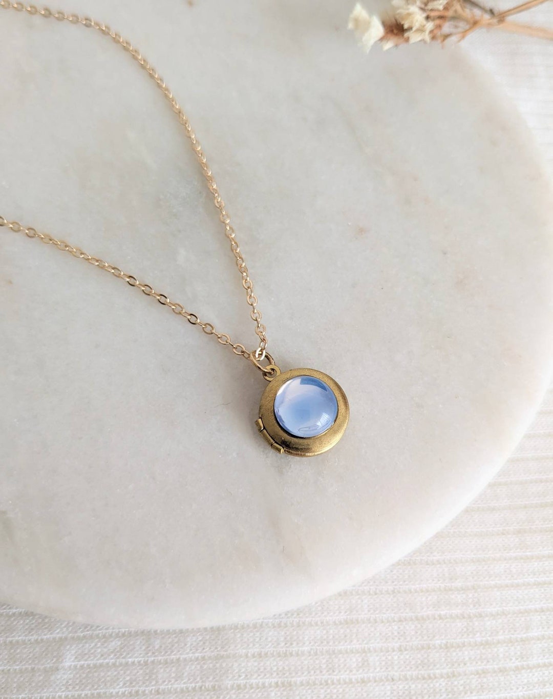 Small Blue Moonstone Glass Locket, Vintage Opalescent Glass, Gold ...