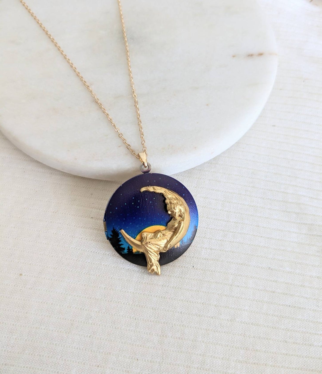 Celestial Moon Goddess Crescent Locket Large Moon Locket - Etsy