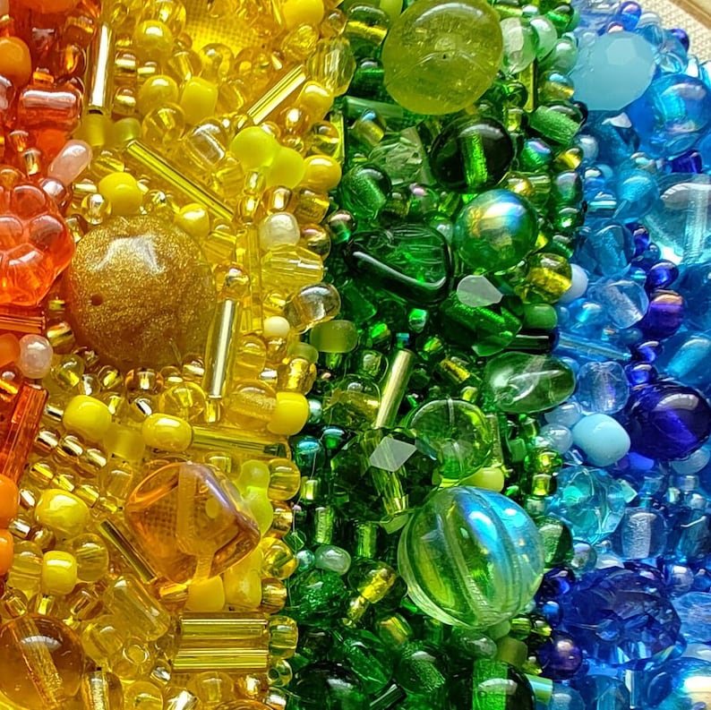 Bead Embroidered Art Piece Rainbow Geometric Wall Hanging, Ready to ...