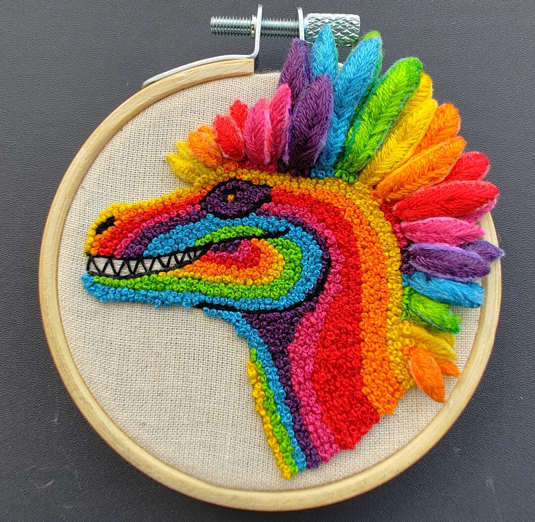 Mini 3 Inch Richard the Rainbow Raptor Hand Embroidered Hoop Art/ Ready ...