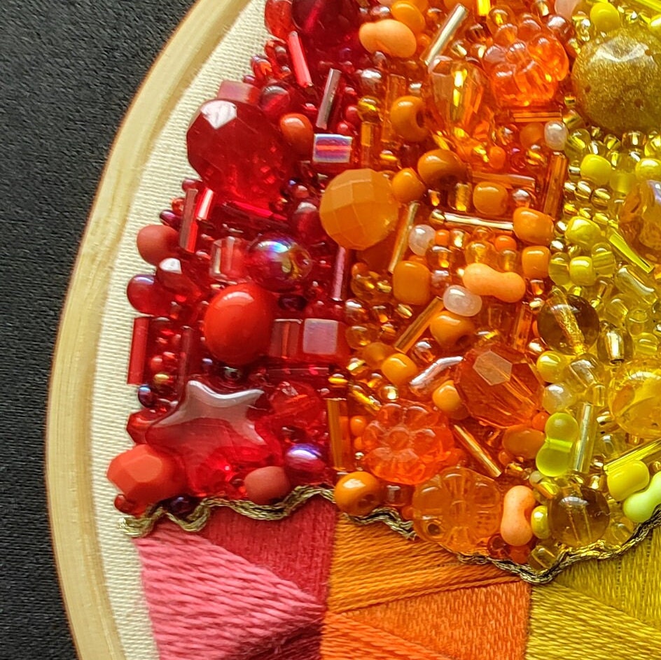 Bead Embroidered Art Piece Rainbow Geometric Wall Hanging, Ready to ...