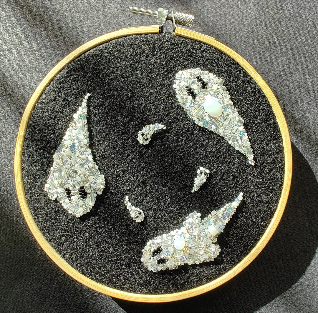 Beaded Ghosts Hand Embroidered 6 Inch Art Piece Ready to Ship/ - Etsy