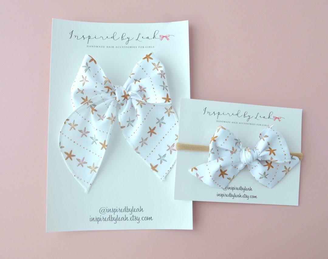 Sandy Beach Starfish Hair Bow. Beach Themed Headband. Muted Summer Bows ...