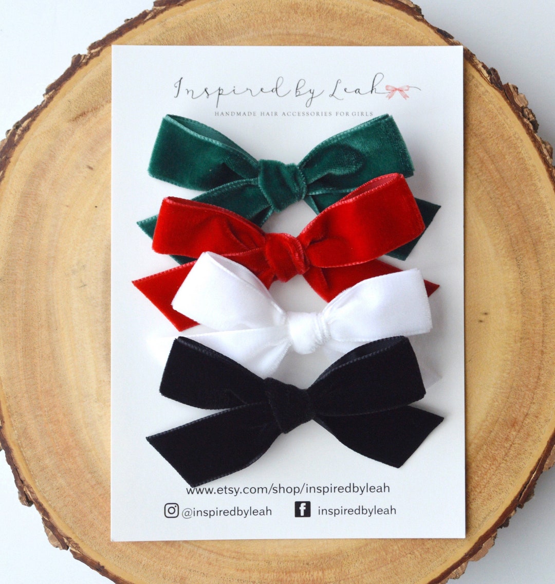 Red, Evergreen, Black & White Velvet Bows /comfy Nylon -newborn, Baby ...