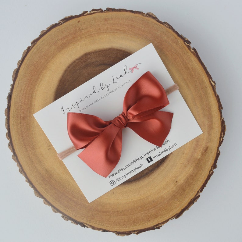 Rust Satin Hair Bow. Long or Short Tail. Rust Headband. - Etsy
