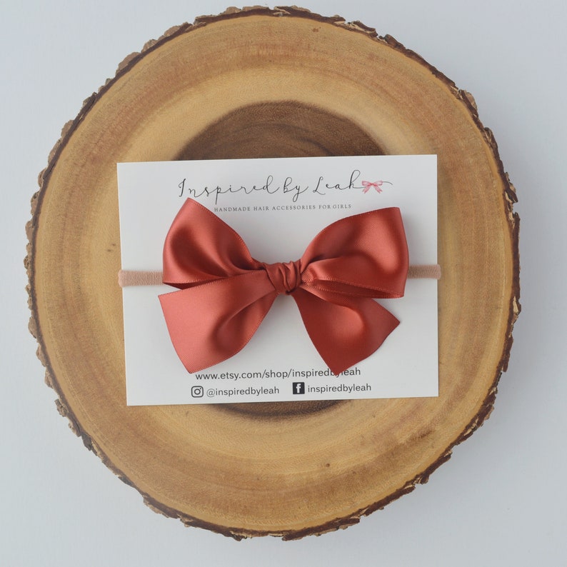 Rust Satin Hair Bow. Long or Short Tail. Rust Headband. - Etsy