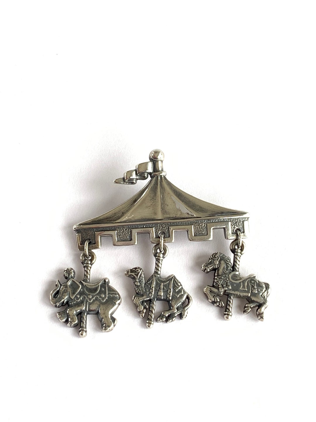 Sterling Silver Carousel Big Top Brooch With Dangling Horse - Etsy
