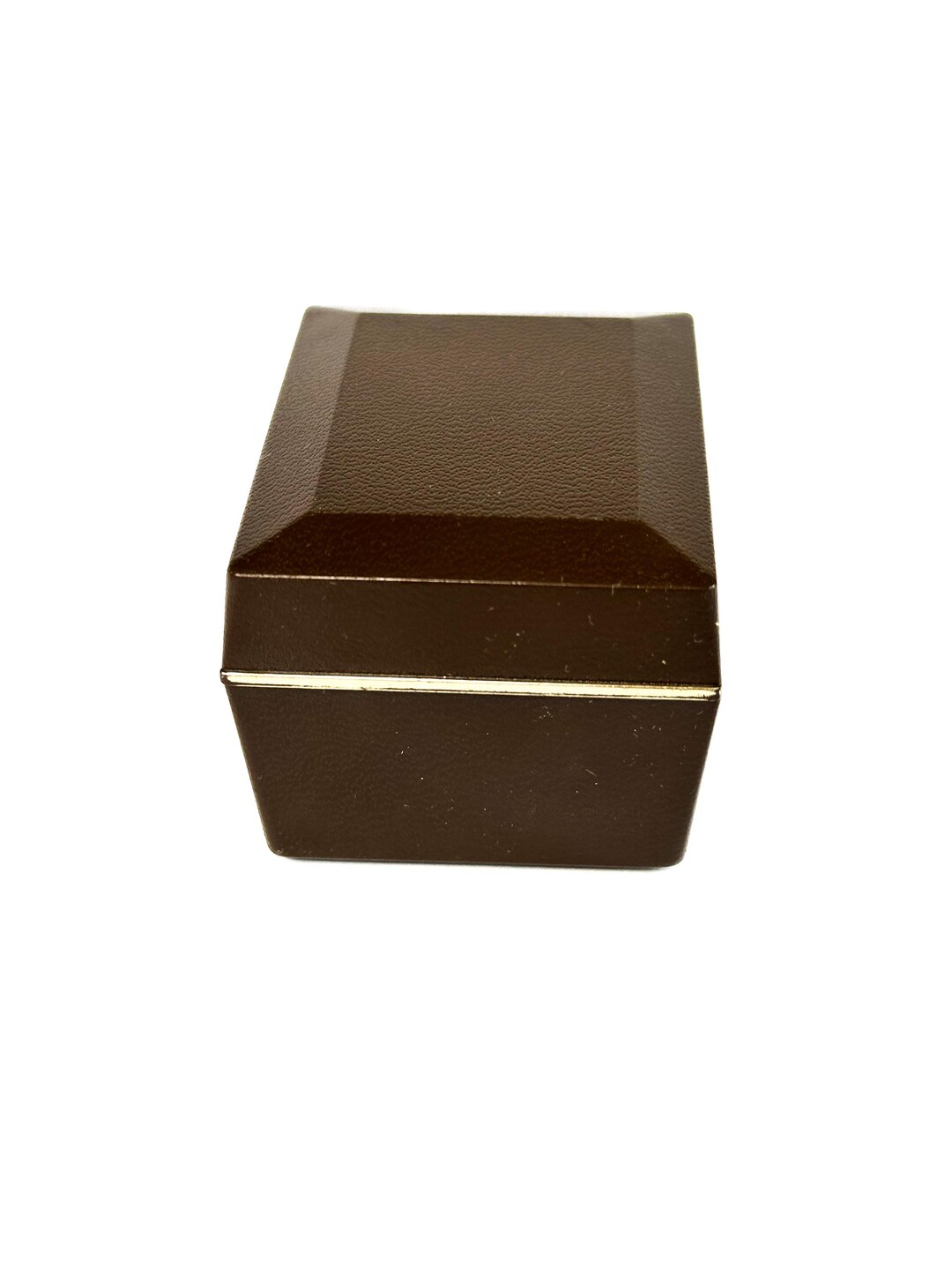 Brown Mid Century Celluloid Ring Box With Gold Trim Velvet and Satin ...
