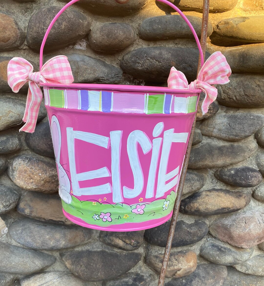 Personalized Easter Bucket, Custom Easter Basket, Pink Metal Bucket - Etsy