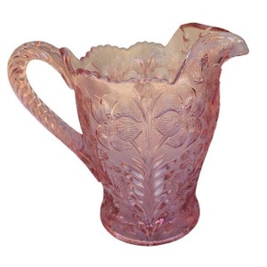 Imperial Lenox Pink Glass Pitcher Tiger Lilly Pattern Pressed Molded ...