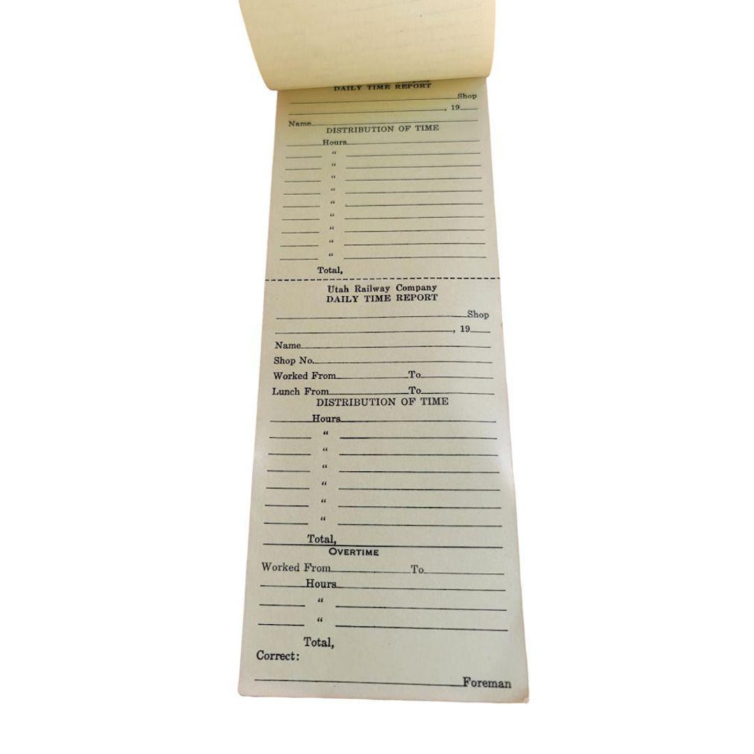 Utah Railroad Train Railway Company Daily Time Report Employee Receipt ...