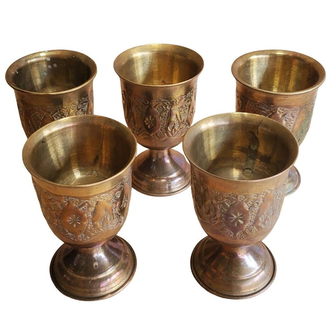 Medieval Gothic Brass Wine Goblet Set 5 Glasses Cosplay Movie Prop Mid ...