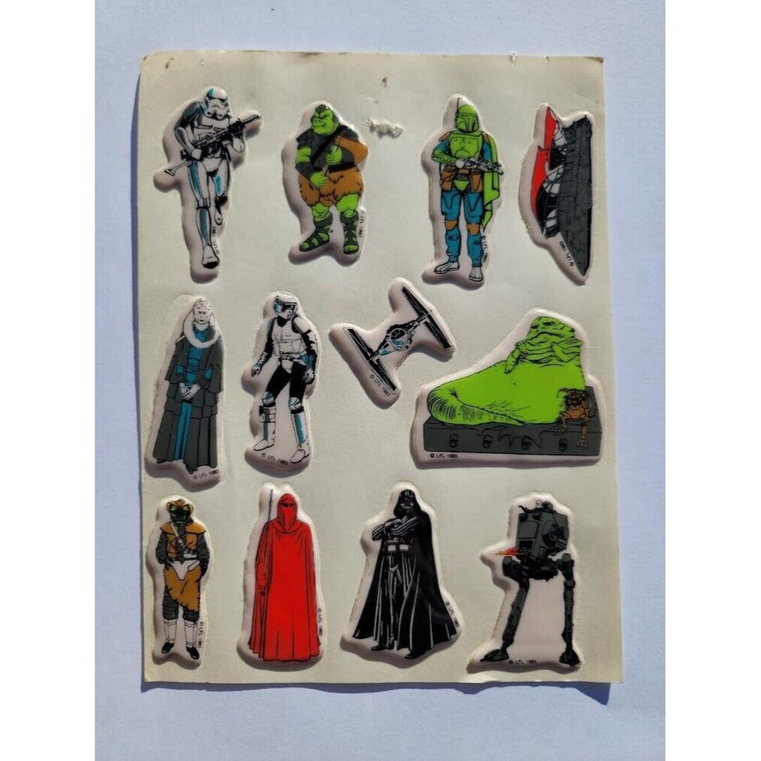 1980 LFL Star Wars Bubble Sticker Sheet Trooper Vader Jabba Tie Fighter ...