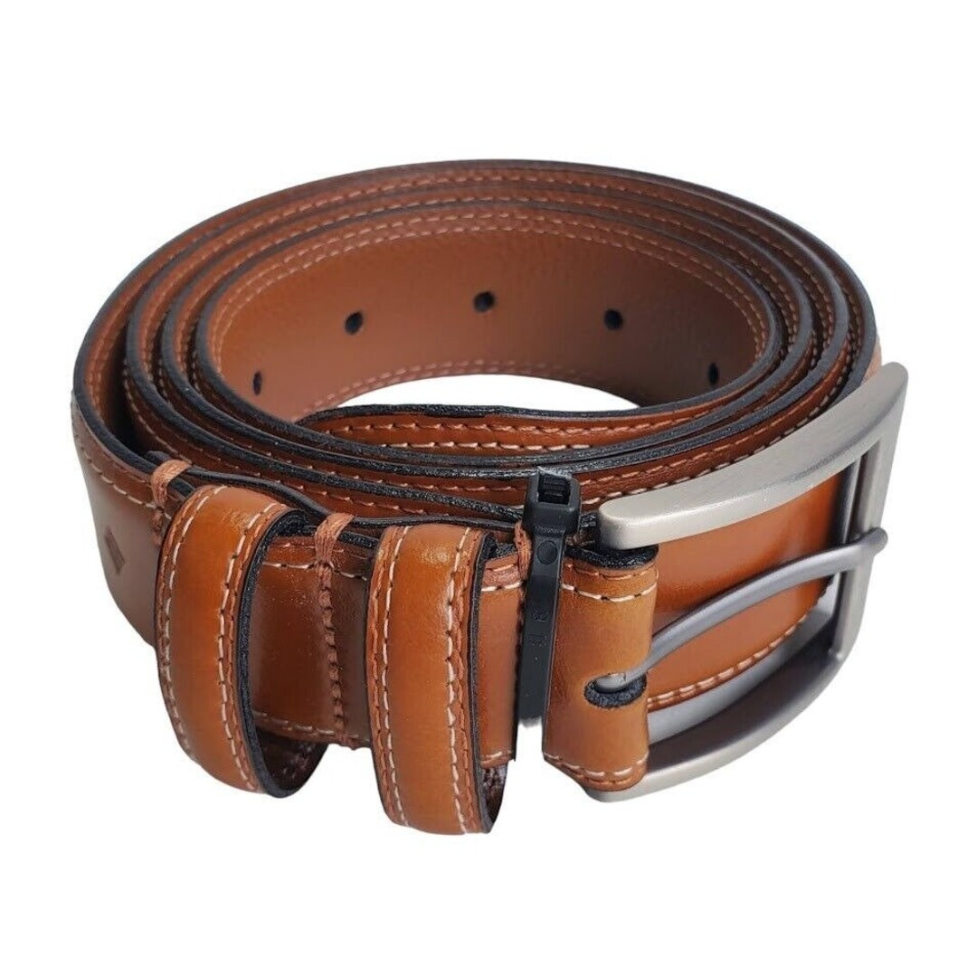 Joseph Abboud Camel Tan Leather Men's Dress Belt 40/100 Brushed Nickle ...