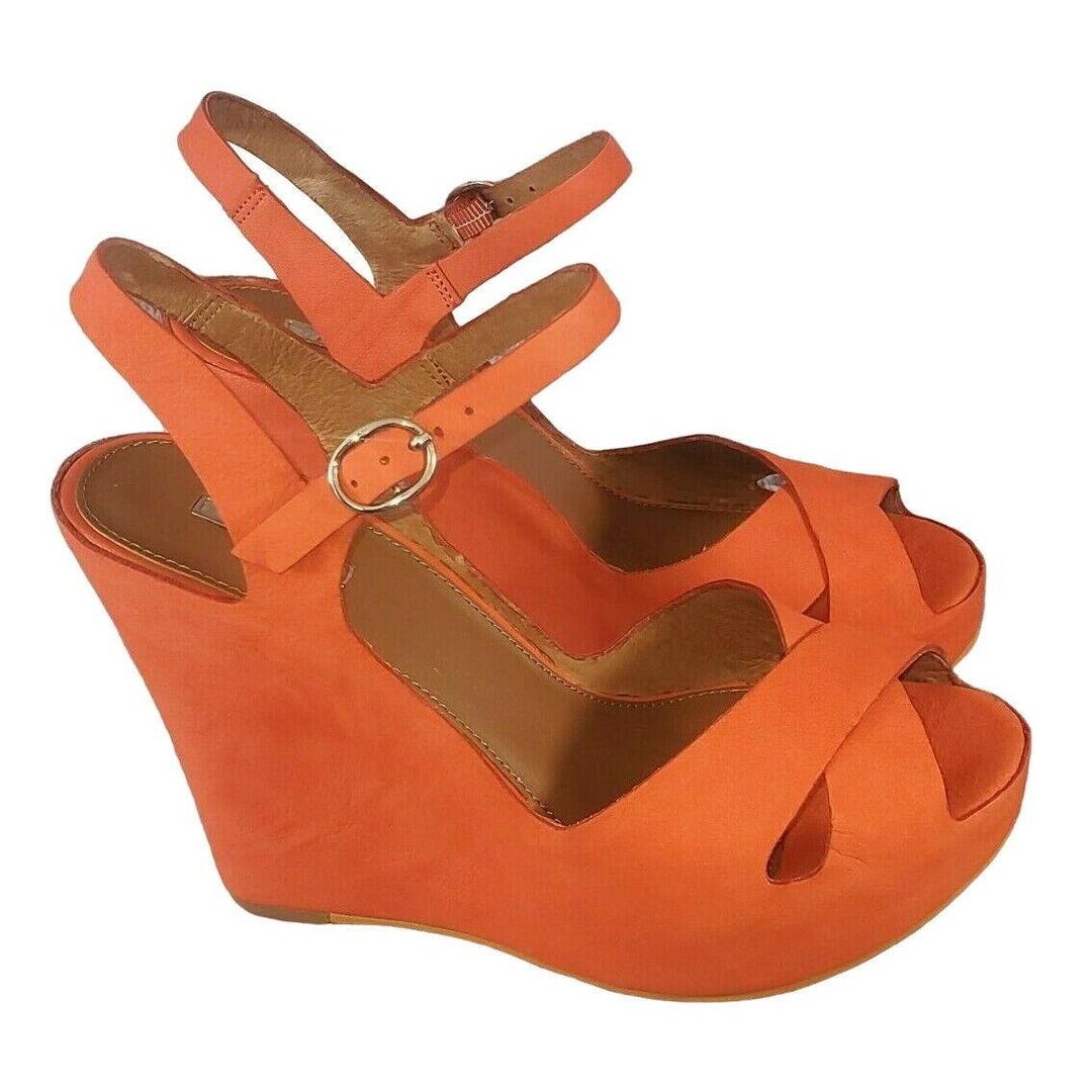 Matiko LYNN Papaya Orange Wedge Platform Peep Toe High Heels Sandals ...