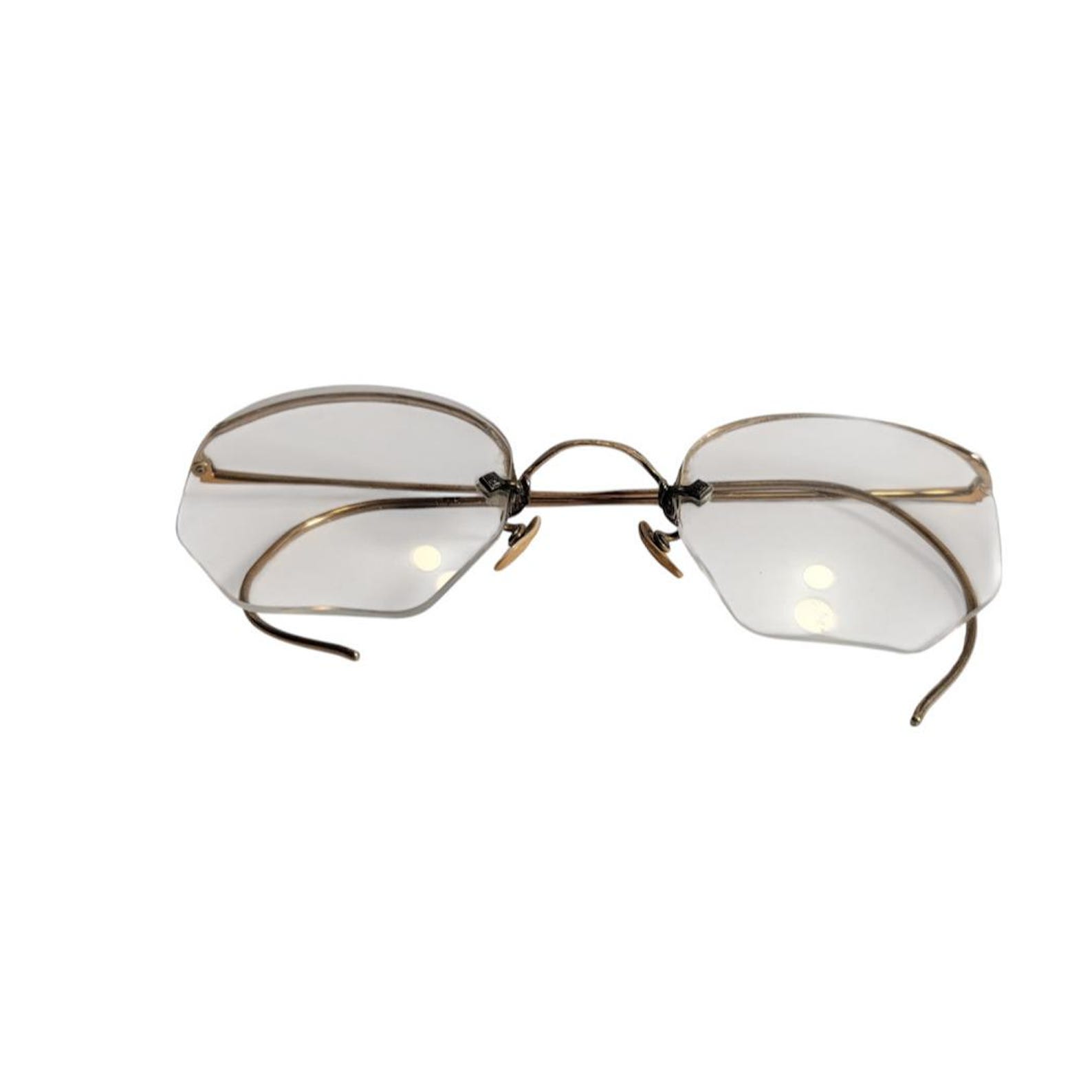 Vintage Gold Wire Frame Glasses Rim Eyeglasses 1/10 12K GF Rimless ...
