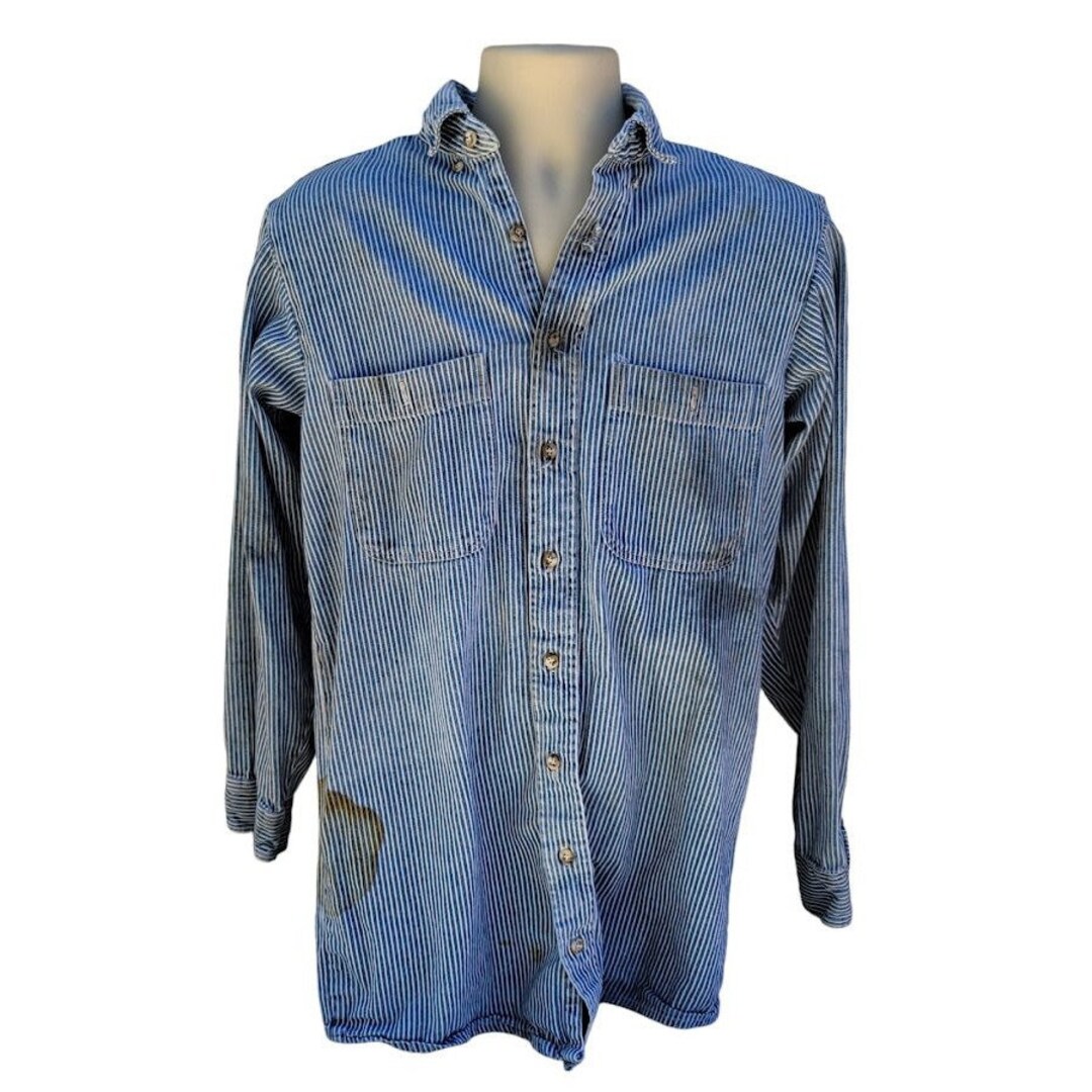 Vintage Railroad Train Striped Work Shirt Oshkosh Long Sleeve Skater ...