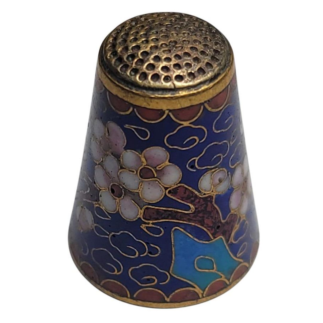 Vintage Thimble Cloisonne Gold Tone Enamel Inlay Mixed Floral Designs ...