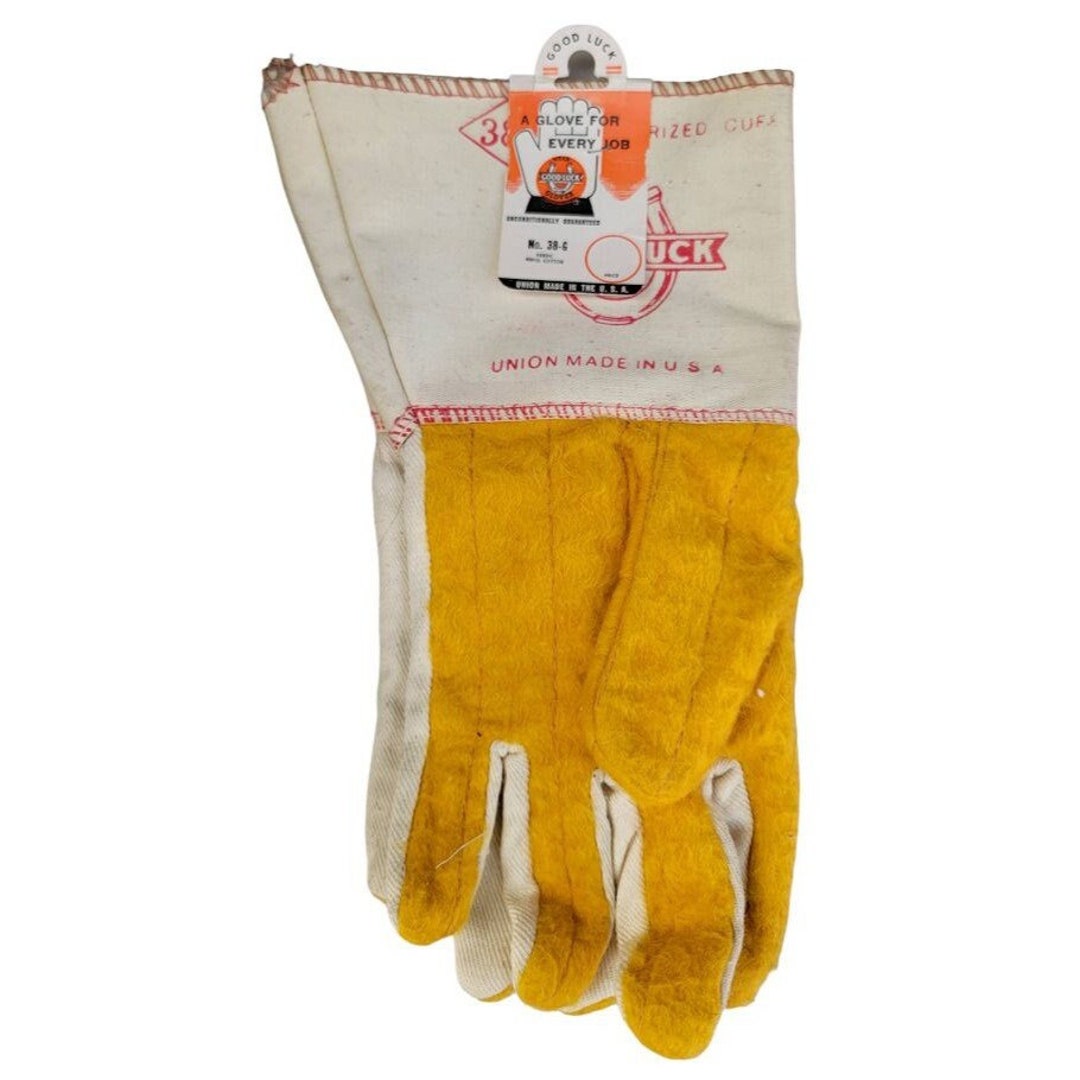 Vintage Union Made Good Luck Brand Leather Gloves 38G Railroad Train ...