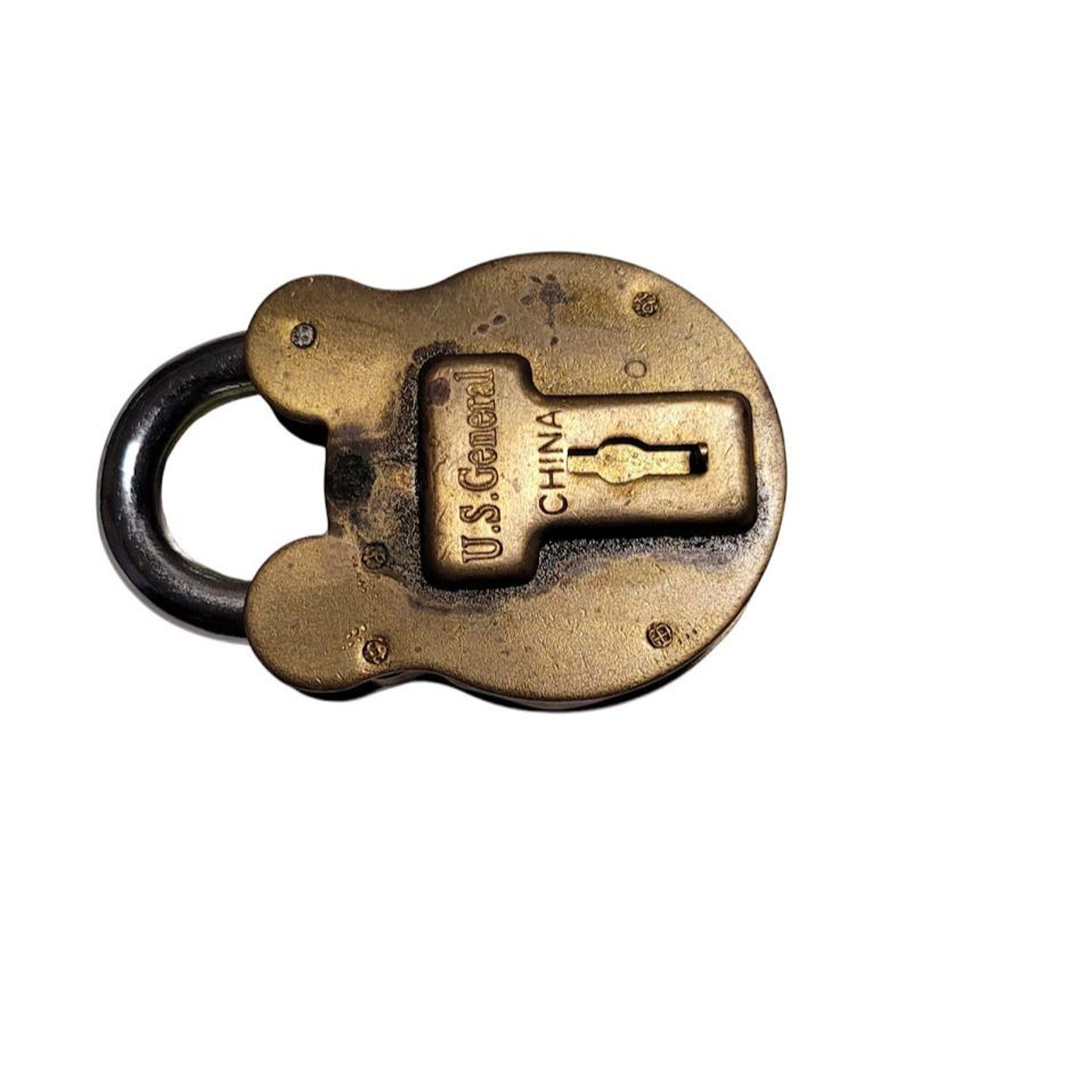 Vintage 3" U.S. General China Brass Jail Cell Switch Lock Keyed Padlock ...