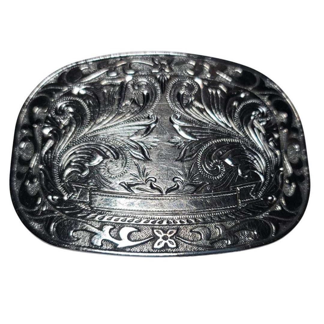 Large Silver Plate Mexican Western Vaquero Bronc Cowboy Engraved Belt ...