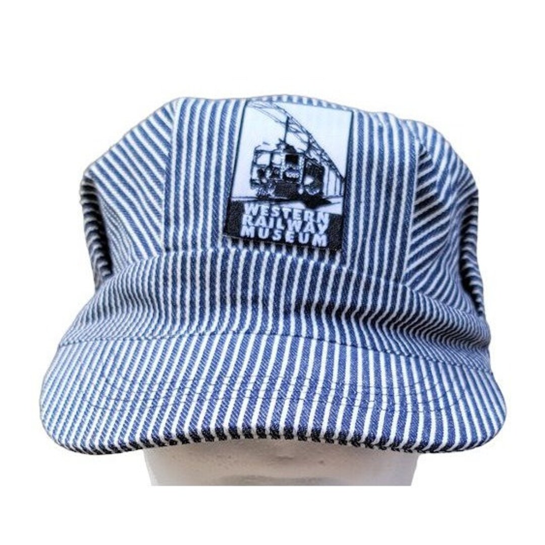Western Railway Museum Train Conductor Hat Hickory Striped Blue White ...