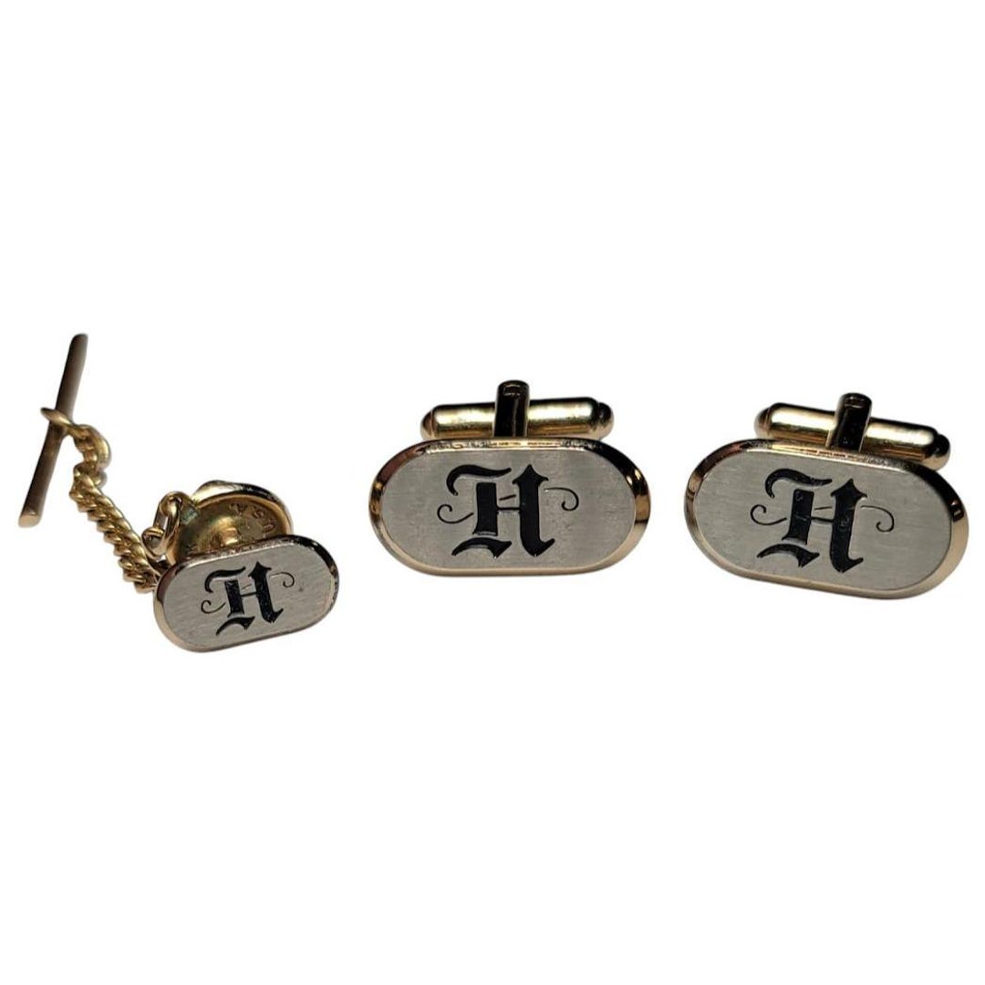Mid Century Swank Gold Tone Cufflink Tie Pin Set "h" Mad-men Vintage ...