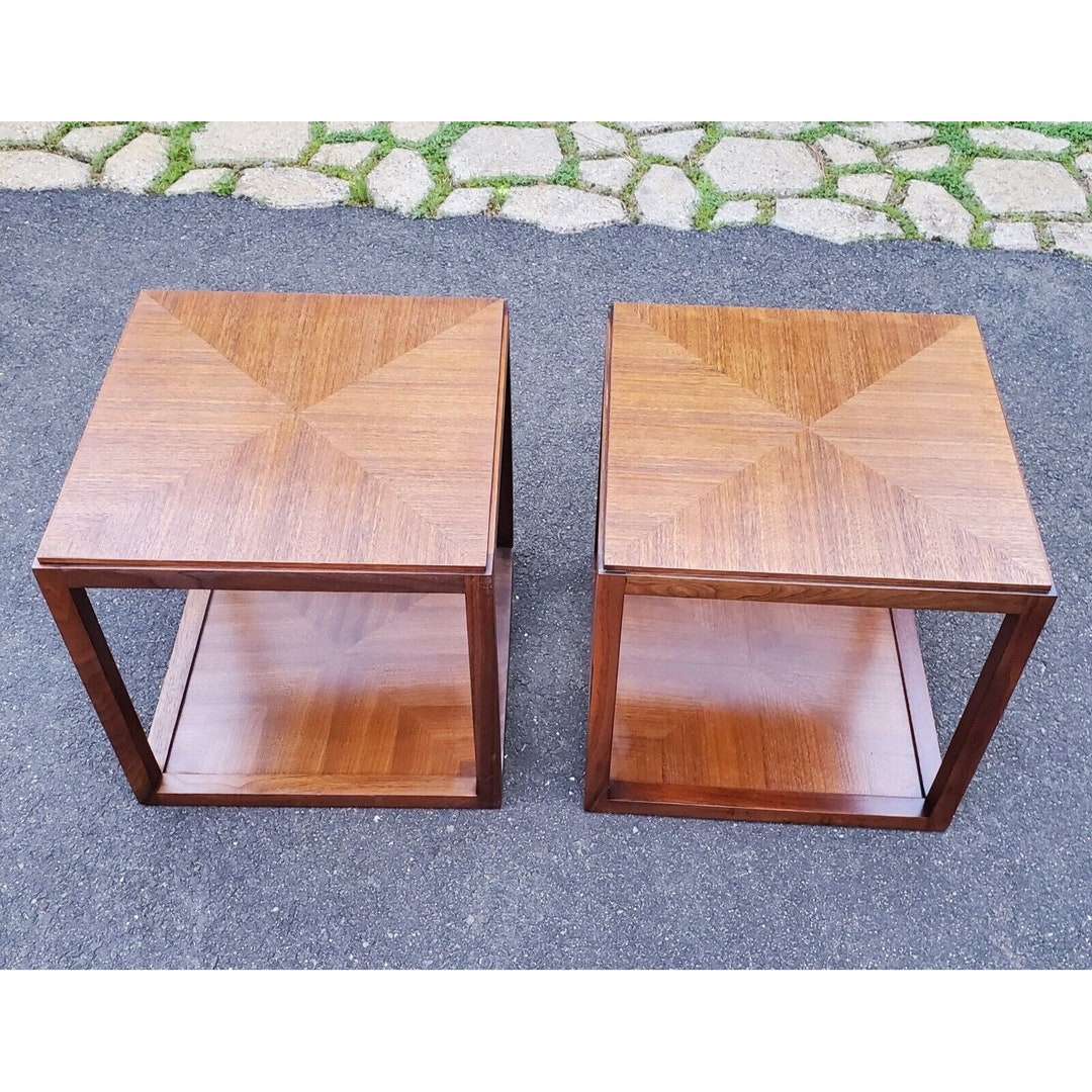 Mid Century Modern Walnut Cube Square Petite End Tables Lane 1345 - Etsy