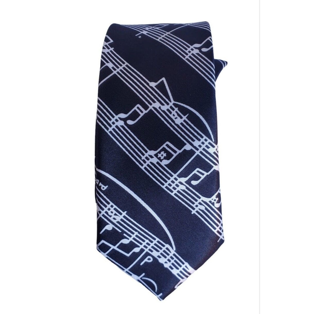 Men's Dress Necktie Tie Music Notes Black and White Cosplay Rock and ...