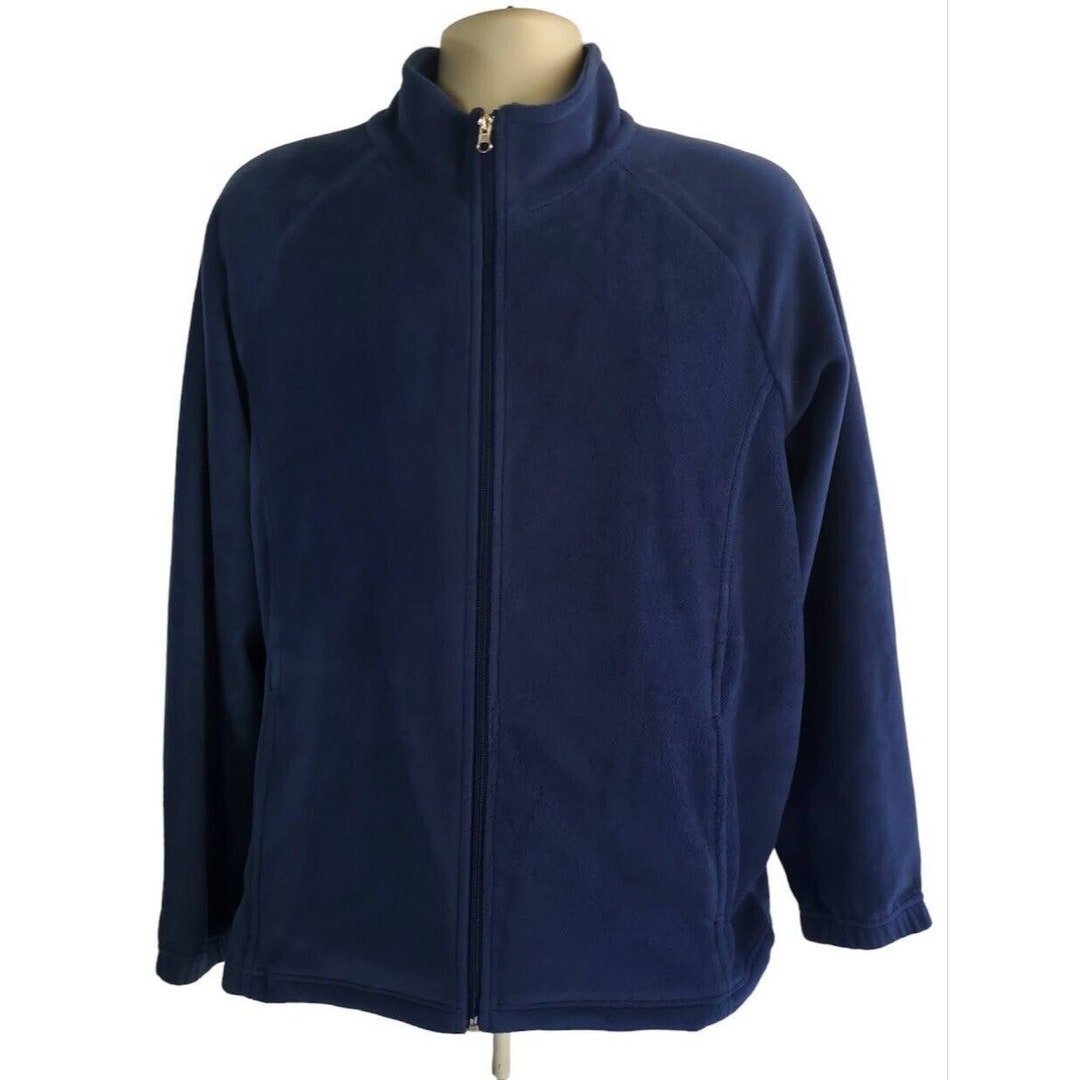 Navy Blue Full Zip Fleece Winter Jacket Women's L Blair Pockets Warm ...