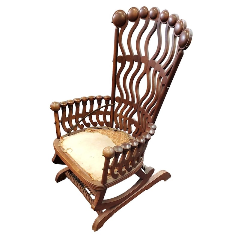 19th Century George Hunzinger High Back Rocking Chair RARE Wavy ...