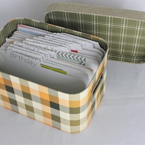 Greeting Card Organizer or Keepsake Box Fawn Plaid, Organize Your Card ...