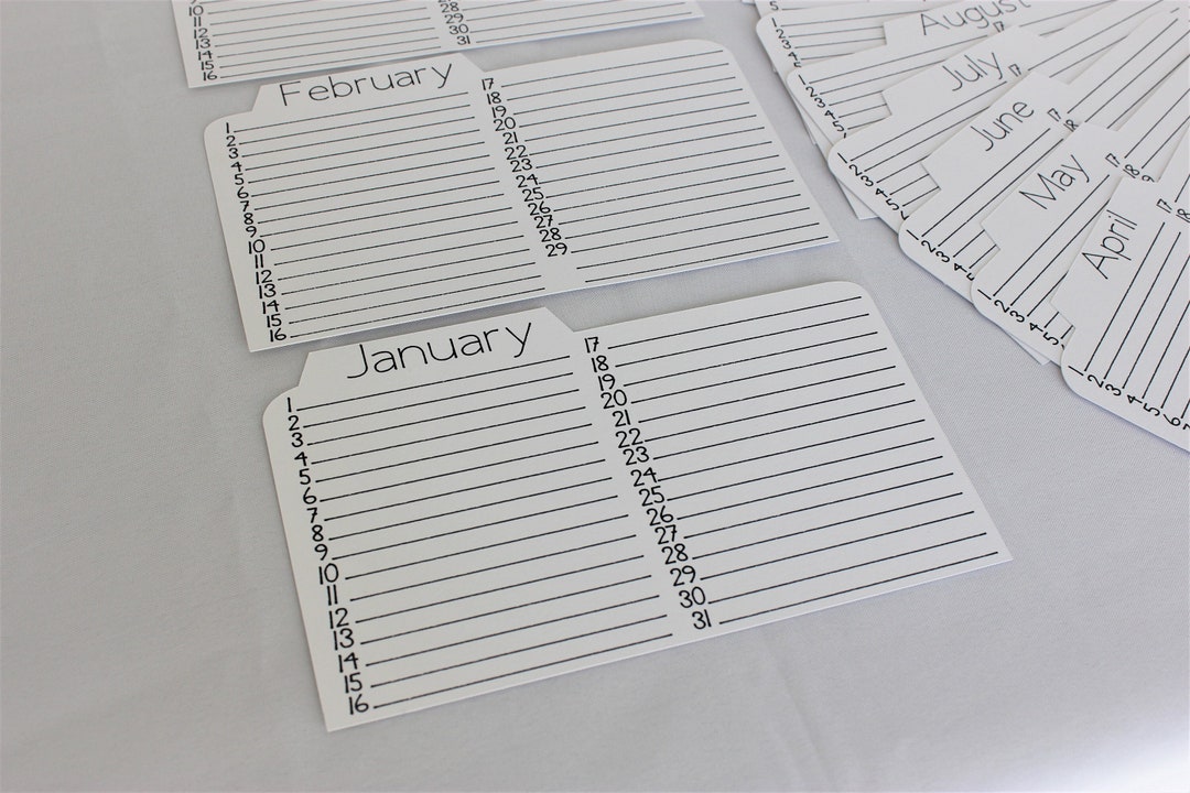 Month Greeting Card Dividers With Dates - Etsy