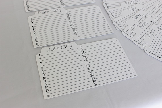 Month Greeting Card Dividers With Dates - Etsy
