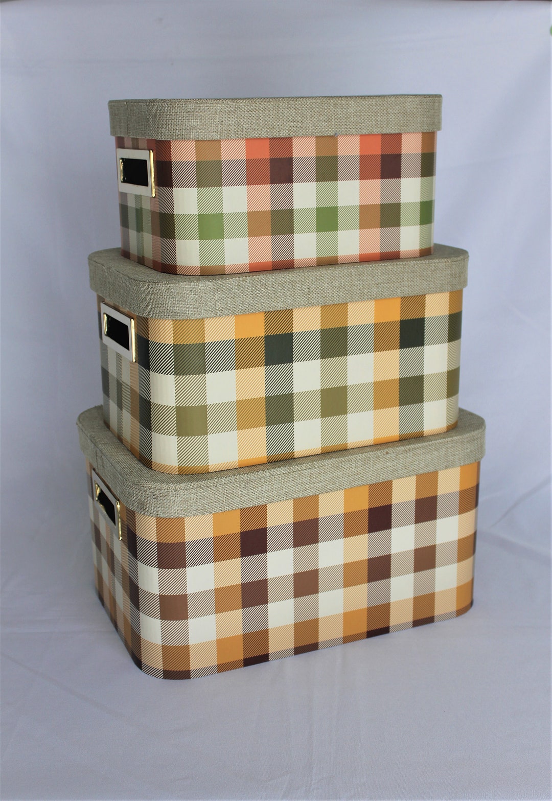 Greeting Card Organizer or Keepsake Box Fawn Plaid, Organize Your Card ...