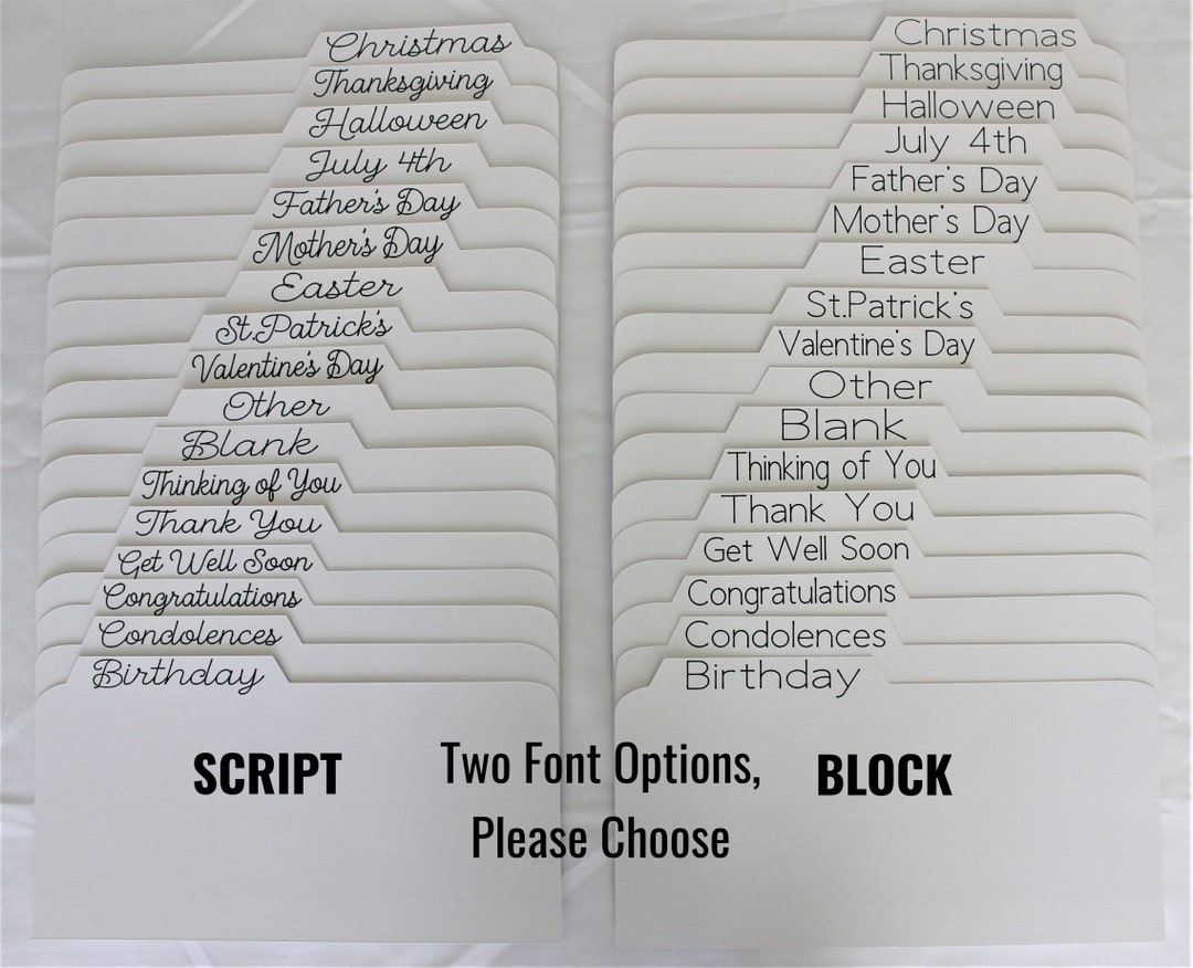 Greeting Card Organizer Dividers STOCK Holiday Theme, Heavy Cardstock ...