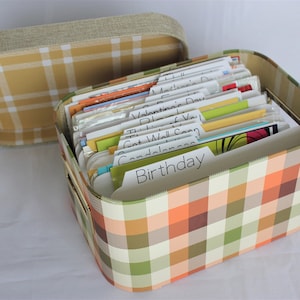 Greeting Card Organizer or Keepsake Box Fawn Plaid, Organize Your Card ...