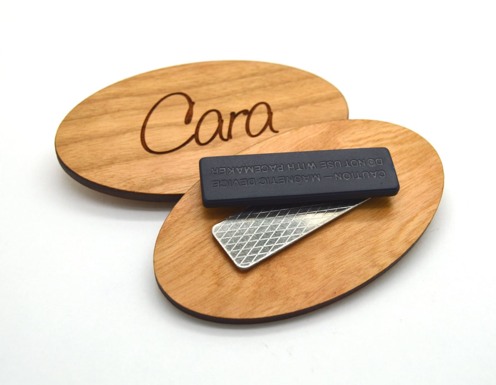 Oval Wooden Name Tags Laser Engraved With Magnetic Holder - Etsy