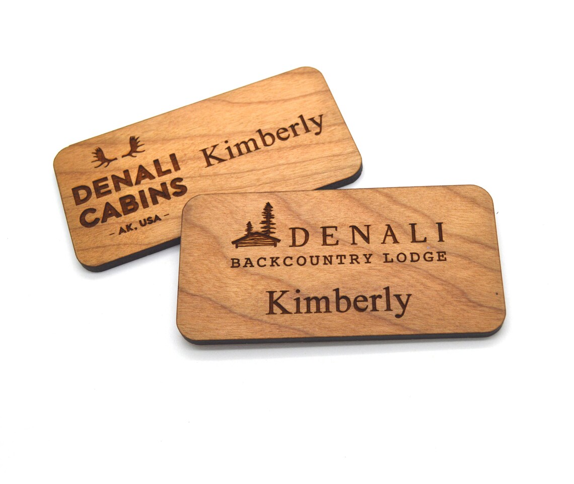 Wooden Name Tags - Laser Engraved , With Magnetic Holder - Etsy