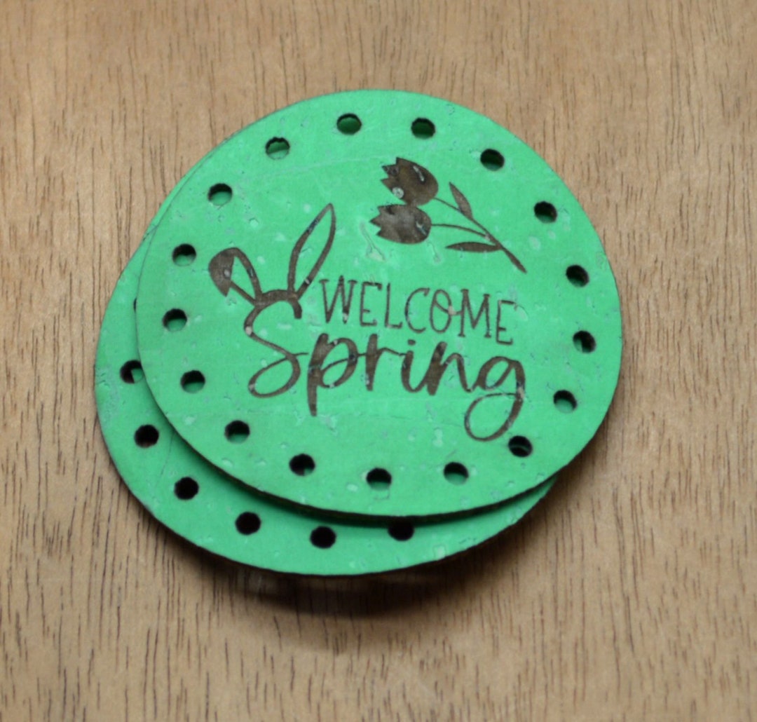10 Laser Engraved Round Patches 2 Made From Cork Fabric Easter Patches ...