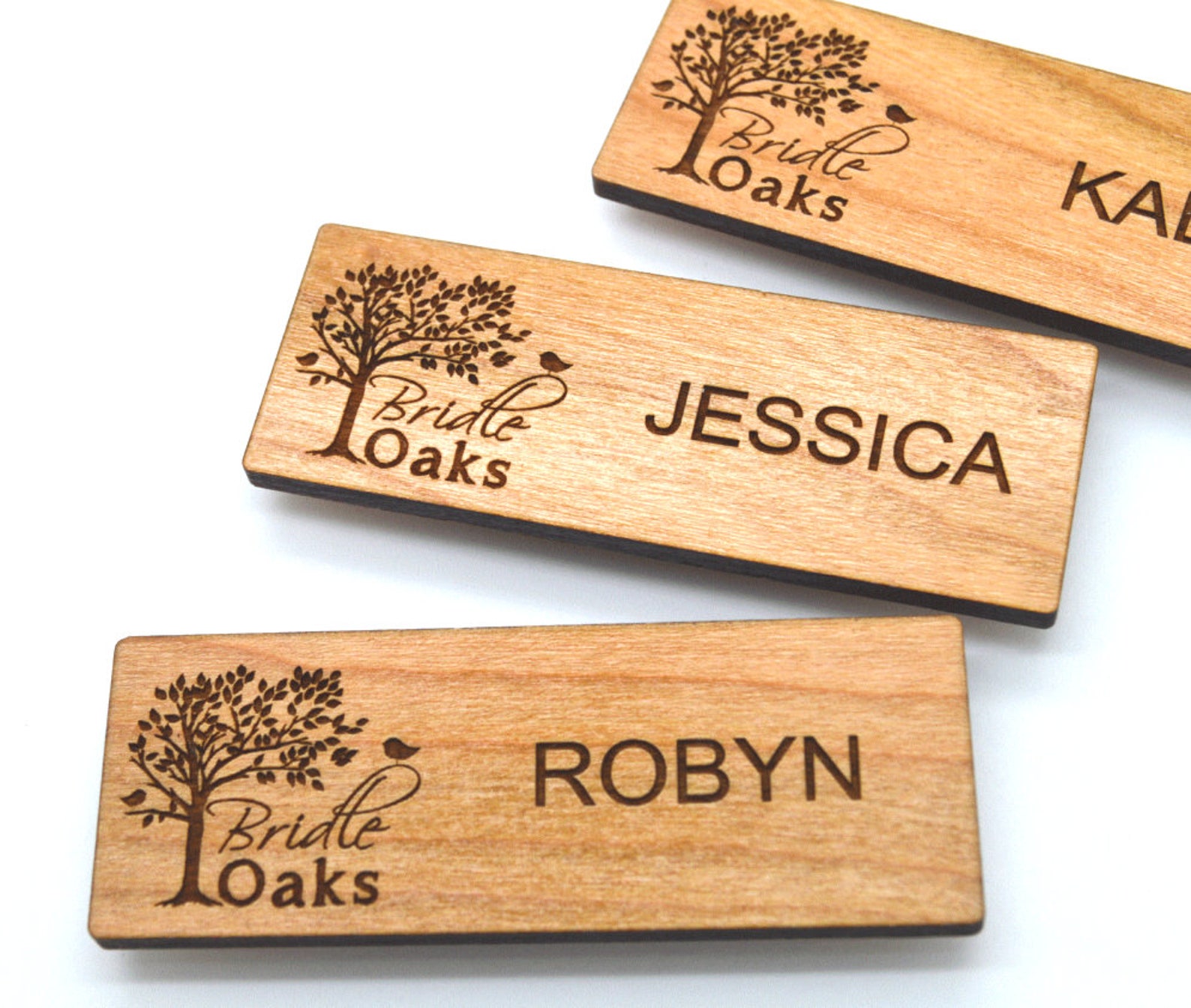 Wooden Name Tags Laser Engraved With Magnetic Holder Etsy