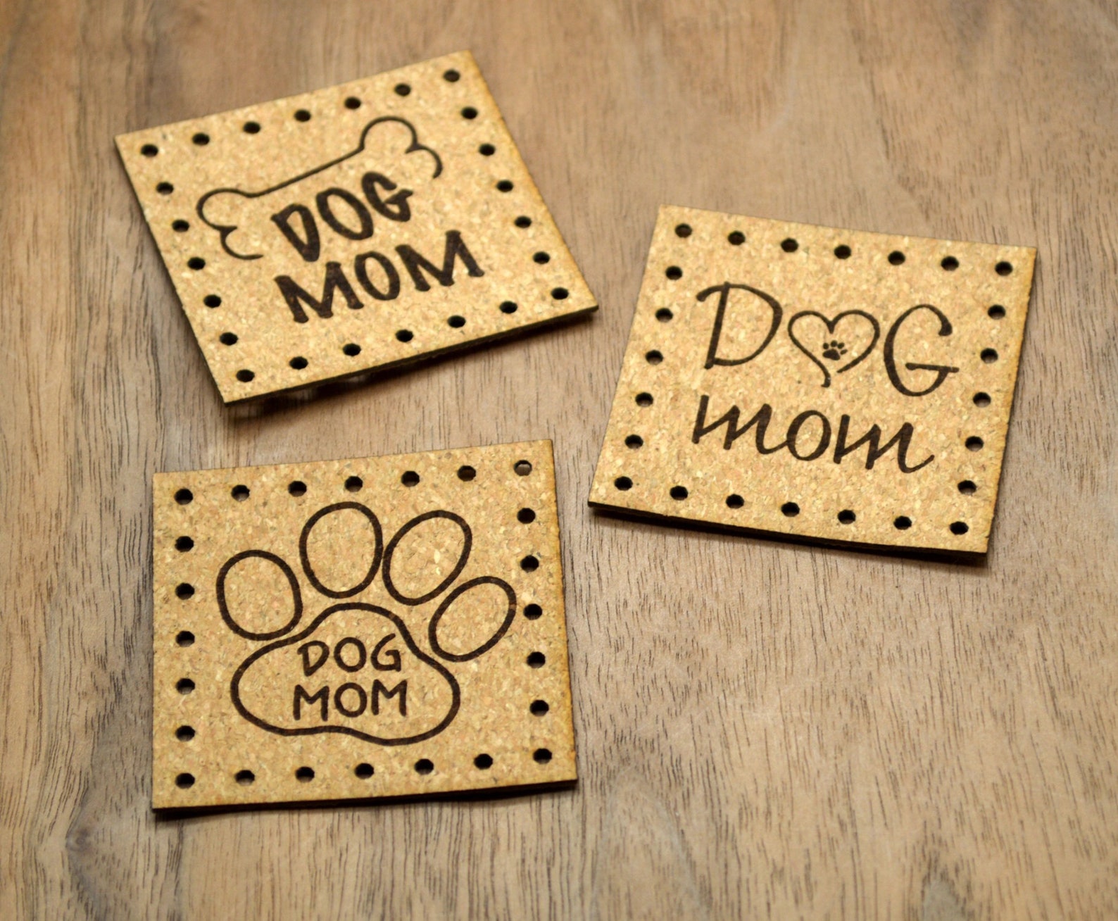 10 Laser Engraved Patches 2x2" - Made From Faux Leather - Dog Mom ...