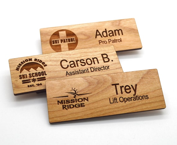 Wooden Name Tags Laser Engraved With Magnetic Holder | Etsy