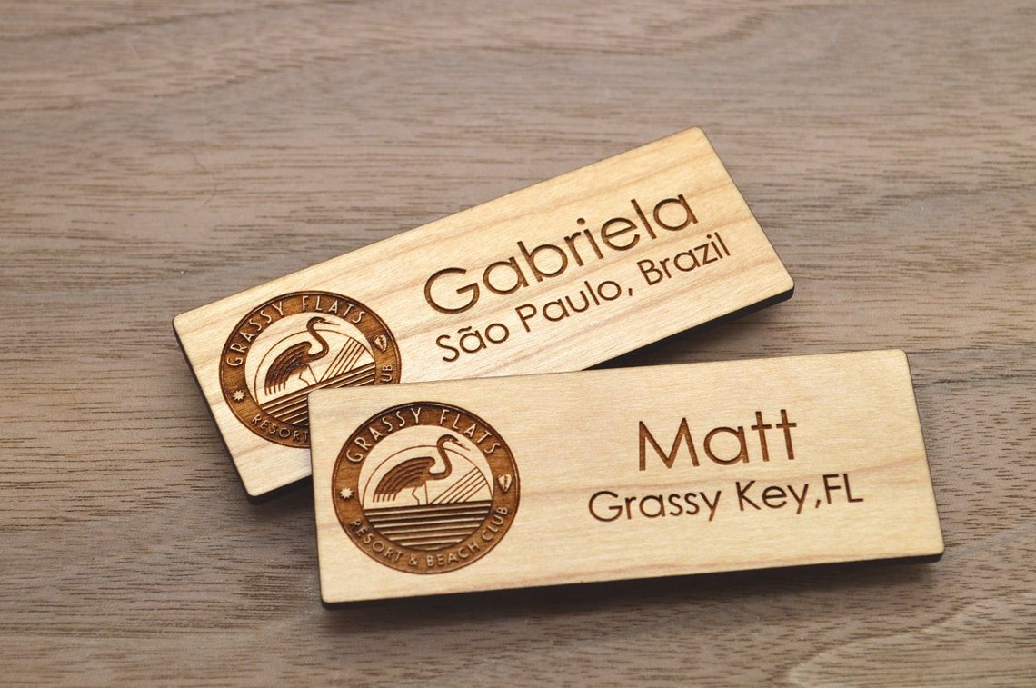 Wooden Name Tags - Laser Engraved , With Magnetic Holder - Etsy