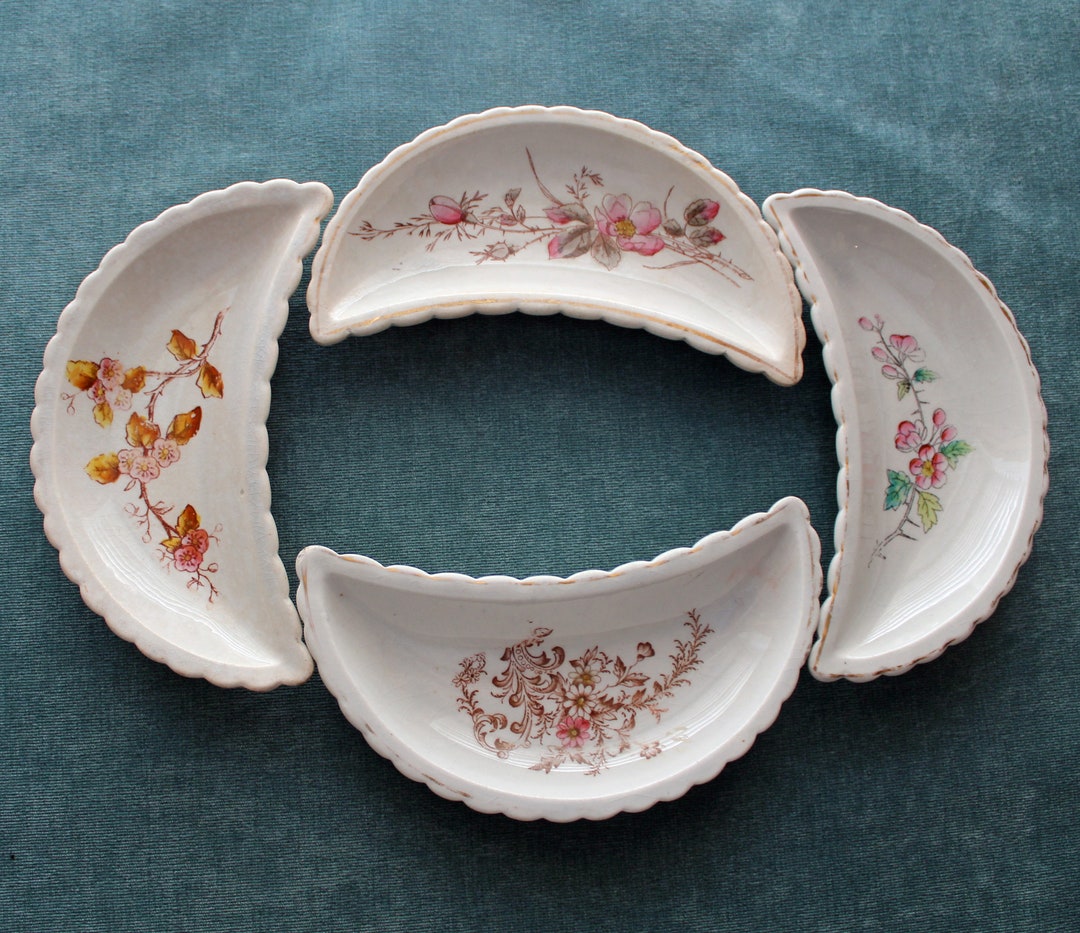 Set of 4 Antique Bone Dishes, Each With Different Flower - Etsy