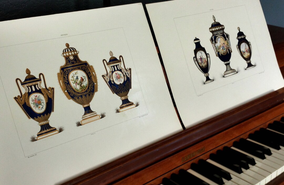 Set of 2, 1890 Gold Highlighted, Detailed Lithograph - Sevres Porcelain ...