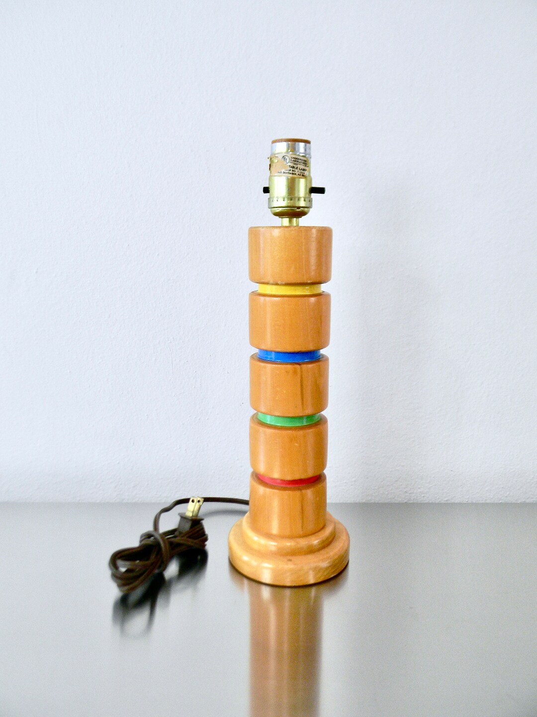 Vintage 80s Modernist Colorblock Wood Lamp, Retro Primary Color Accent ...